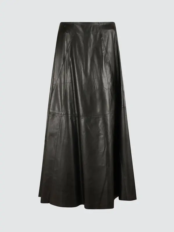 ARMA Flared Midi Skirt In Smooth Lambskin Leather With High Waist And Back Zip - Black