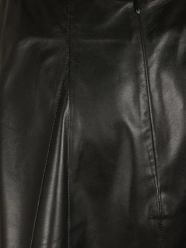 ARMA Flared Midi Skirt In Smooth Lambskin Leather With High Waist And Back Zip - Black