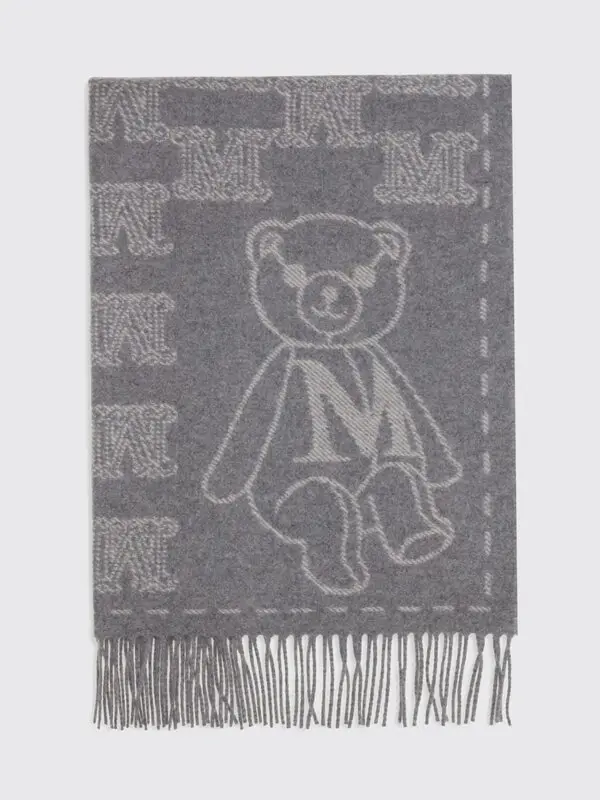 Max Mara Charme Cashmere Stole With Jacquard Monogram And Fringed Hem - Grey
