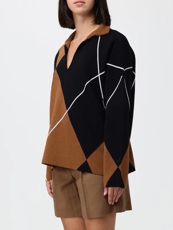 Max Mara Oversized Argyle Wool Polo Jumper With V-neck And Dropped Shoulders