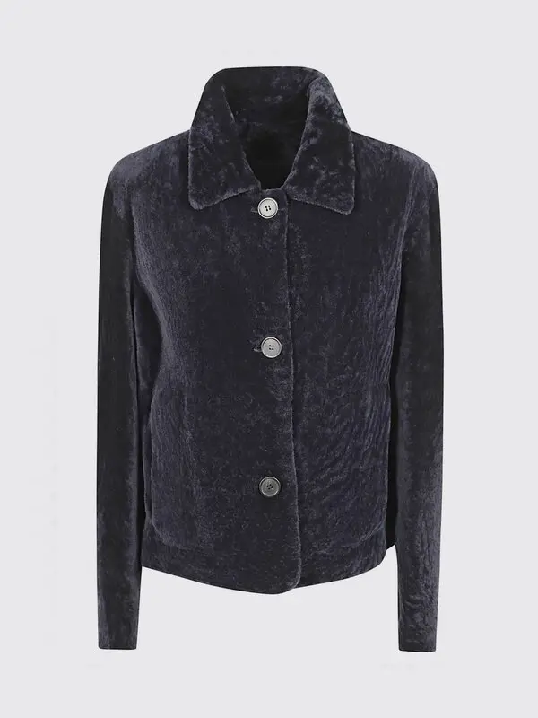 ARMA Cropped Shearling Shirt Jacket With Classic Collar And Button Closure