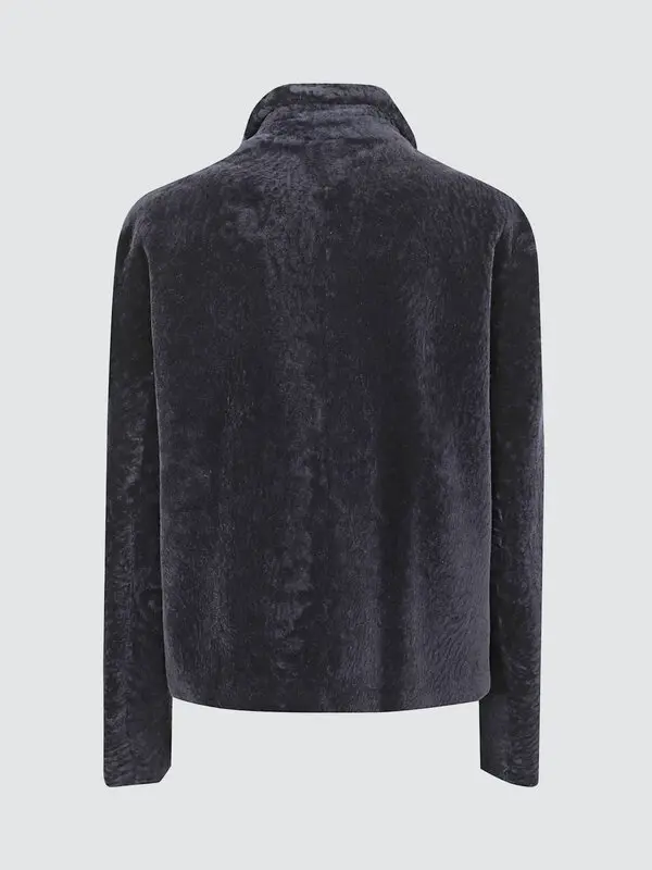 ARMA Cropped Shearling Shirt Jacket With Classic Collar And Button Closure