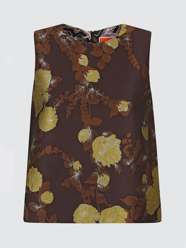 La DoubleJ Sleeveless Floral Silk-blend Crewneck Blouse - Brown