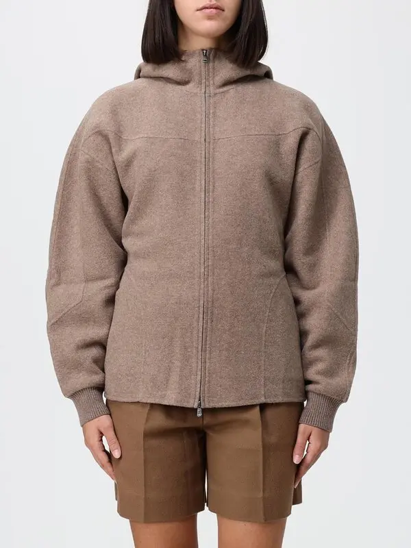 Max Mara Relaxed Fit Knit Hoodie In Wool And Cashmere With Zip Closure - Beige