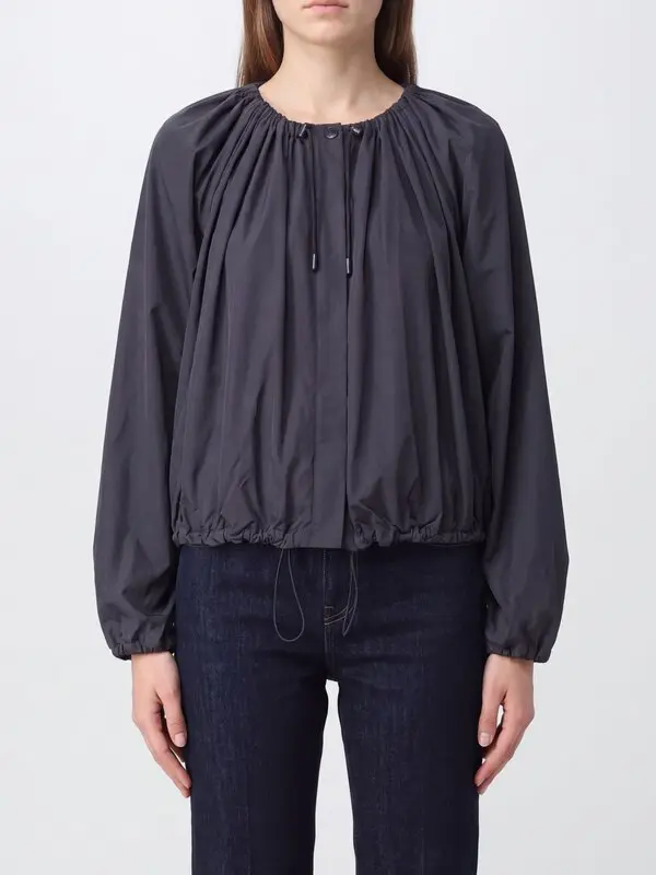 TOTEME Cropped Relaxed Fit Jacket In Recycled Polyester With Drawstring Hem - Black