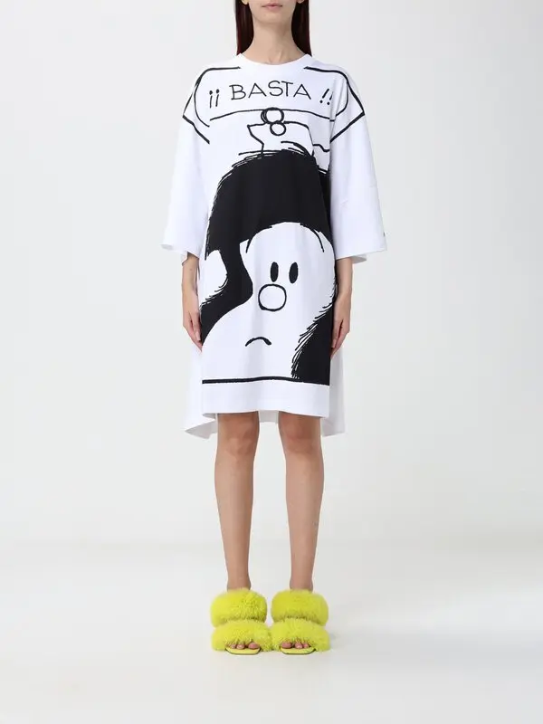 Moschino Slogan-print Cotton Mini T-shirt Dress With Contrast Logo