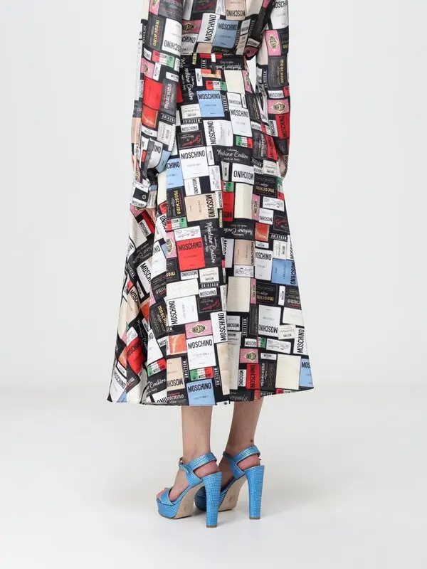 Moschino High-waisted A-line Midi Skirt In Cotton With Graphic Print - Multicolor