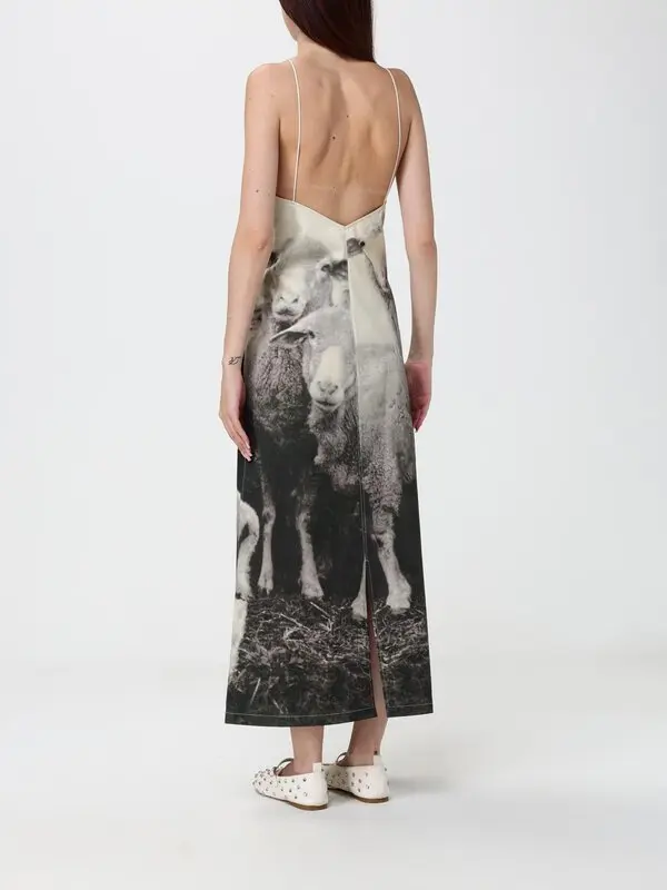 Moschino Graphic Print A-line Silk Midi Dress With Square Neckline