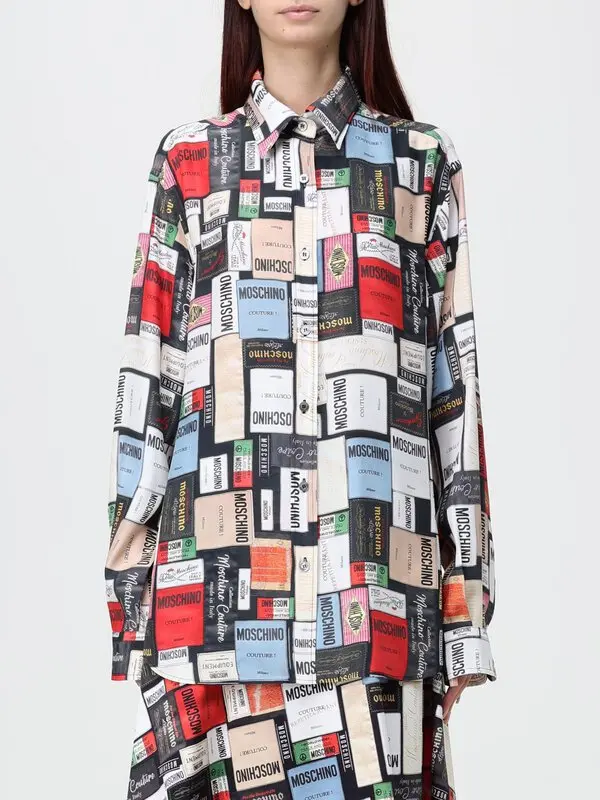 Moschino Relaxed Fit Graphic Print Shirt In Pure Silk With Long Sleeves