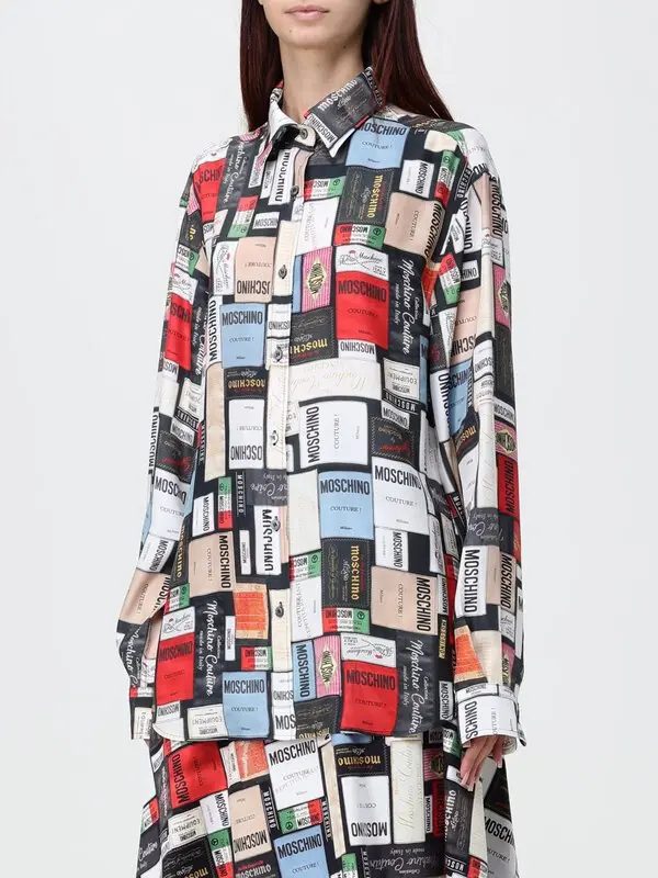 Moschino Relaxed Fit Graphic Print Shirt In Pure Silk With Long Sleeves