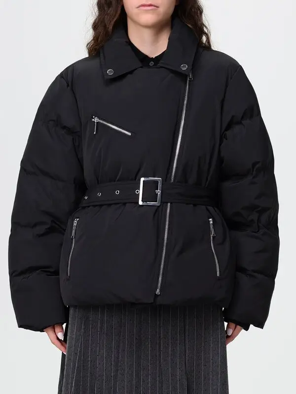 Karl Lagerfeld Cropped Biker Puffer Jacket In Recycled Polyester With Belt
