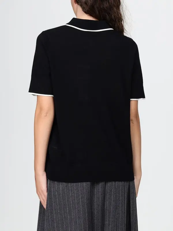 Karl Lagerfeld Knitted Polo Shirt In 100% Merino Wool With Contrast Trims - Black