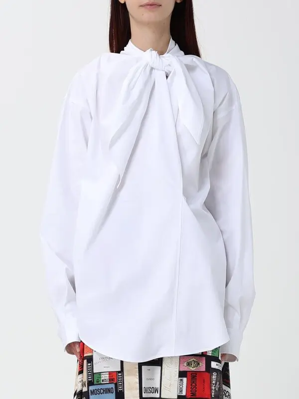 Moschino Pussy-bow Stretch Cotton Blouse With Dropped Shoulders
