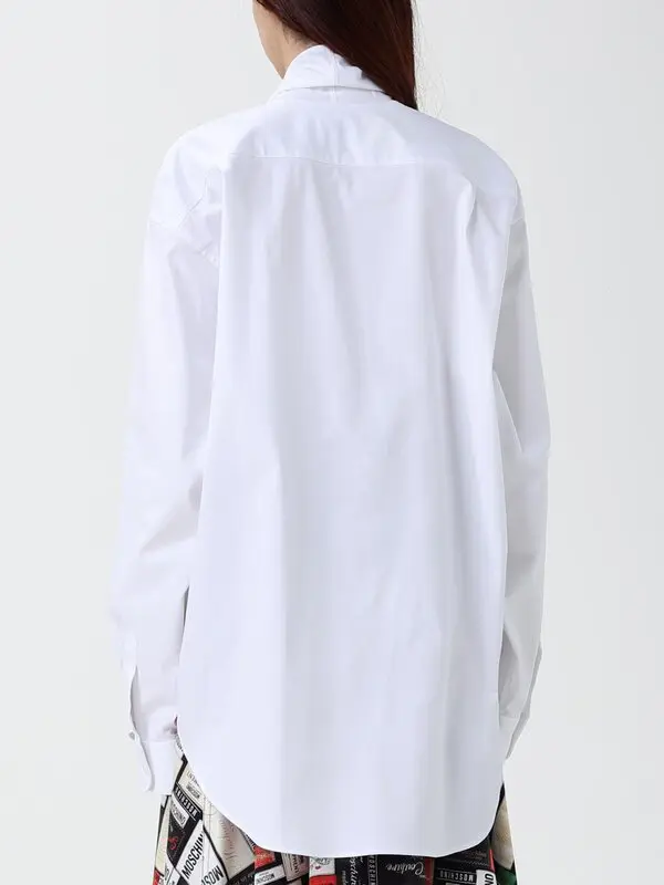 Moschino Pussy-bow Stretch Cotton Blouse With Dropped Shoulders