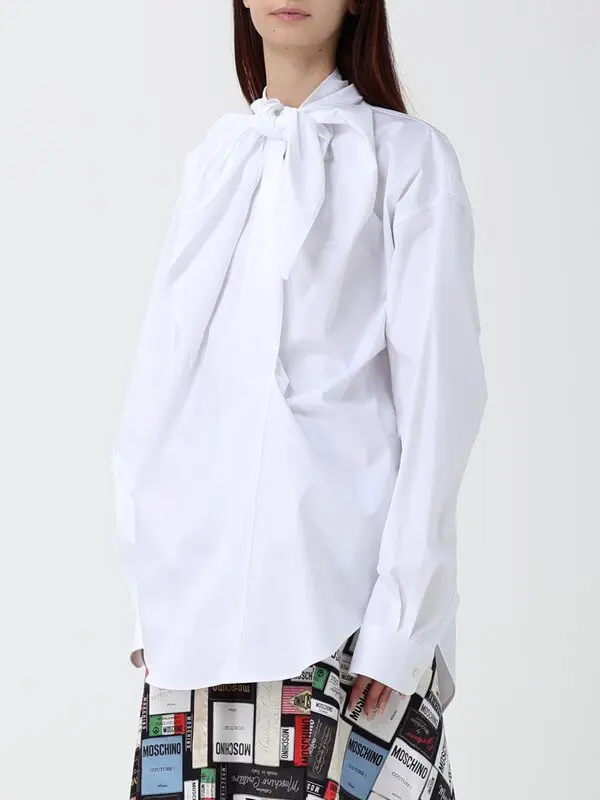 Moschino Pussy-bow Stretch Cotton Blouse With Dropped Shoulders