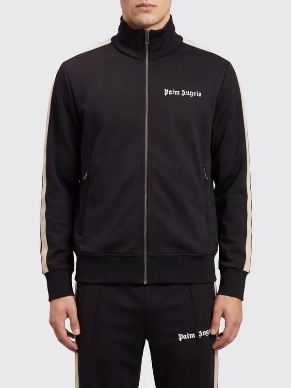 Palm Angels Technical Fabric Track Jacket With High Neck And Contrast Logo - Black