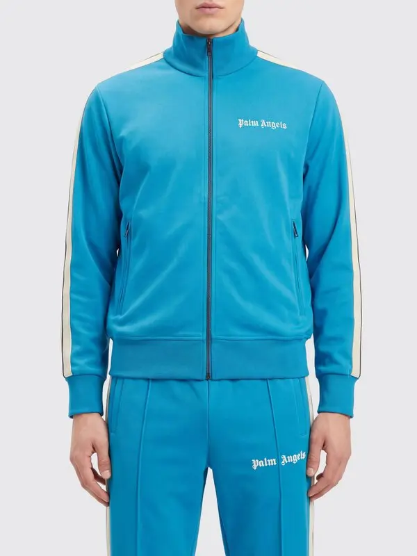 Palm Angels Technical Fabric Track Jacket With High Neck And Contrast Logo - Blue
