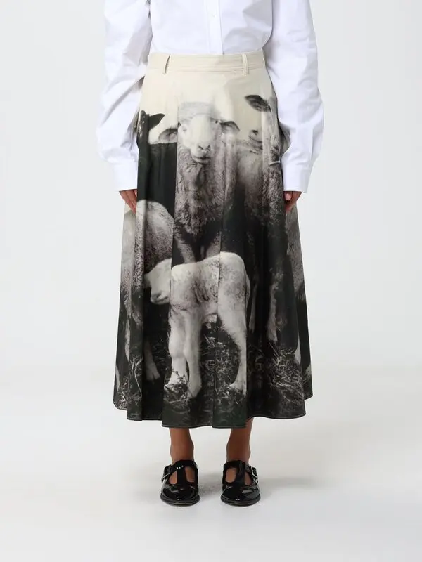 Moschino Graphic Print A-line Cotton Midi Skirt With Asymmetrical Hem