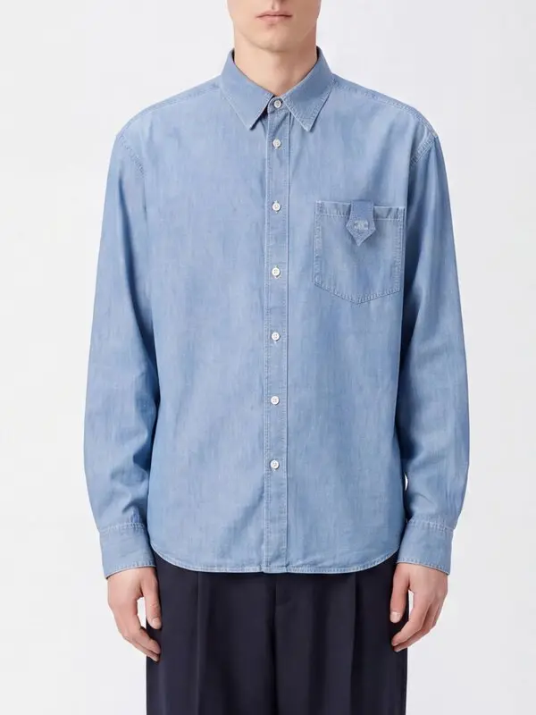 Celine Cotton Shirt With Embroidered Triomphe Logo On The Pocket