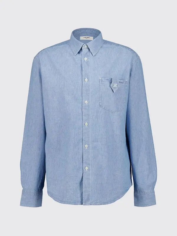 Celine Cotton Shirt With Embroidered Triomphe Logo On The Pocket