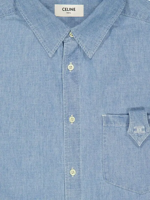 Celine Cotton Shirt With Embroidered Triomphe Logo On The Pocket