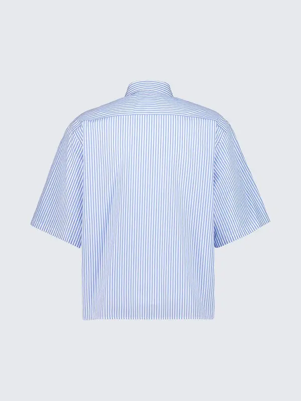 Celine Striped Cotton Short-sleeve Shirt With Embroidered Logo