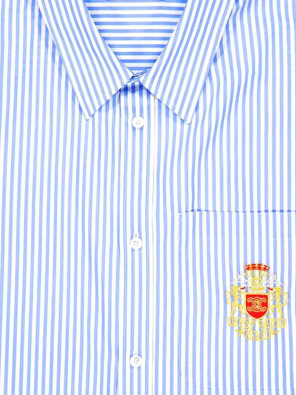 Celine Striped Cotton Short-sleeve Shirt With Embroidered Logo