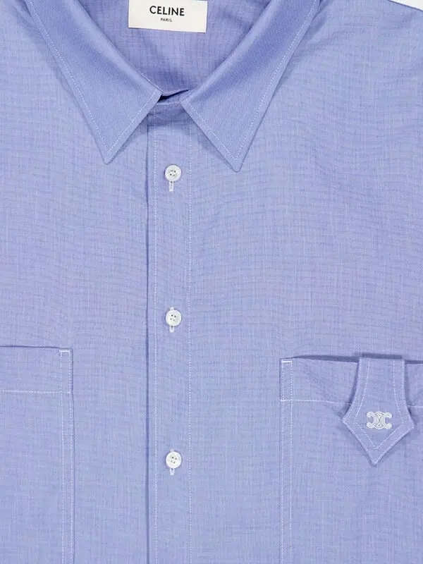 Celine Cotton Shirt With Embroidered Triomphe Logo On The Pocket