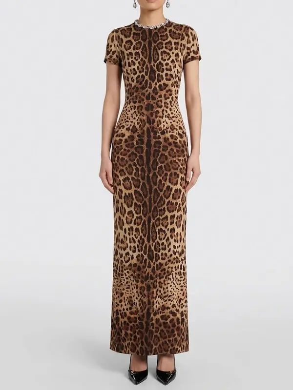 Dolce & Gabbana Animal-print Stretch-silk Sheath Mini Dress With Rhinestones