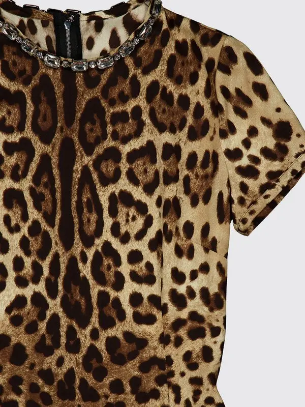 Dolce & Gabbana Animal-print Stretch-silk Sheath Mini Dress With Rhinestones
