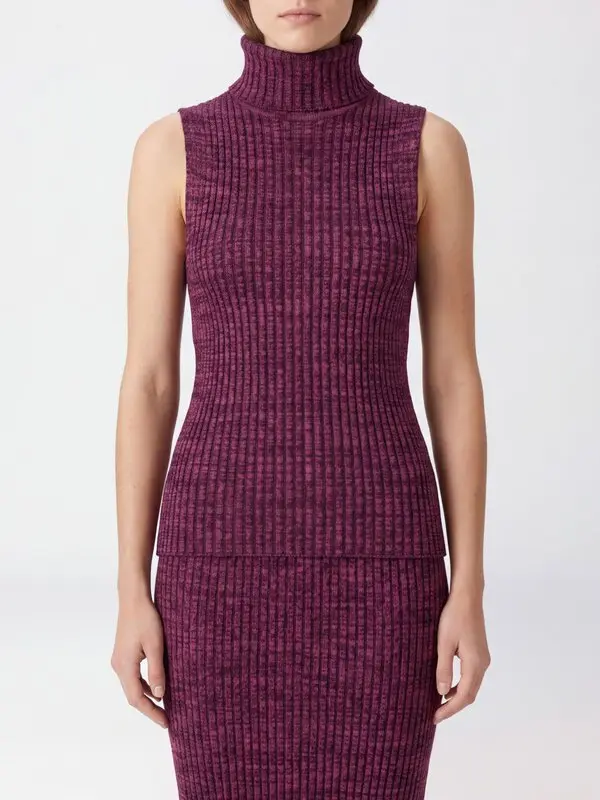 Rabanne Sleeveless Ribbed Knit Turtleneck Top In Virgin Wool And Silk With A Slim Fit