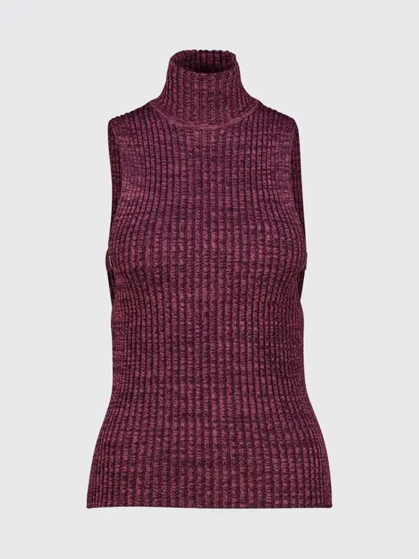 Rabanne Sleeveless Ribbed Knit Turtleneck Top In Virgin Wool And Silk With A Slim Fit