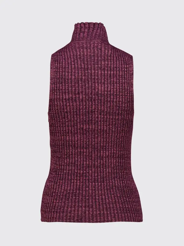 Rabanne Sleeveless Ribbed Knit Turtleneck Top In Virgin Wool And Silk With A Slim Fit
