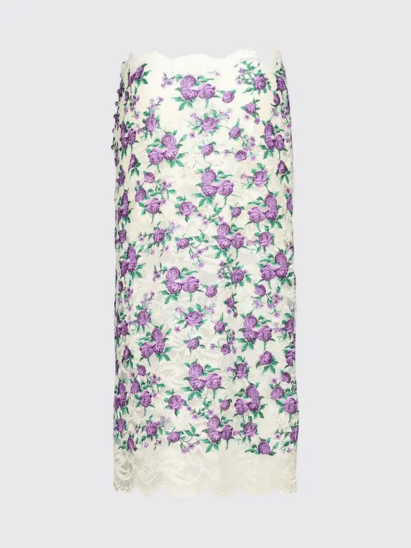 Rabanne Floral Jersey Midi Pencil Skirt With High Waist And Lace Inserts