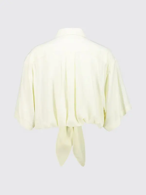 Rabanne Cropped Silk-blend Shirt With Embroidered Logo And Tie-hem - White