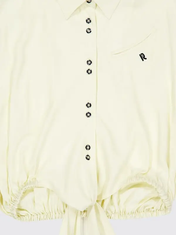 Rabanne Cropped Silk-blend Shirt With Embroidered Logo And Tie-hem - White