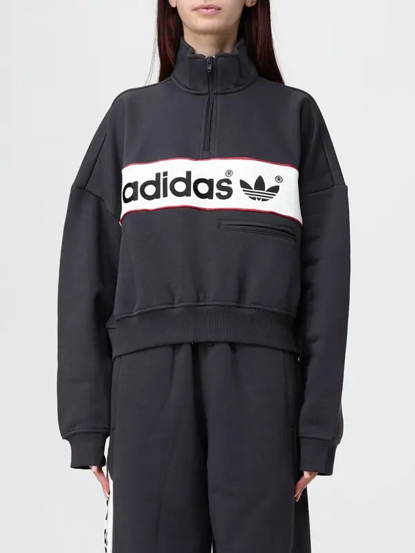 ADIDAS ORIGINALS Half-zip High Neck Sweatshirt In A Relaxed Fit Cotton Blend - Black