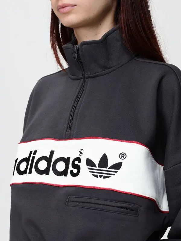 ADIDAS ORIGINALS Half-zip High Neck Sweatshirt In A Relaxed Fit Cotton Blend - Black