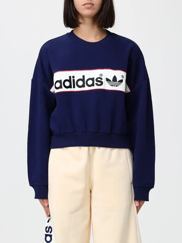 ADIDAS ORIGINALS Relaxed Fit Crewneck Sweatshirt In Cotton Blend With Contrast Logo - Blue