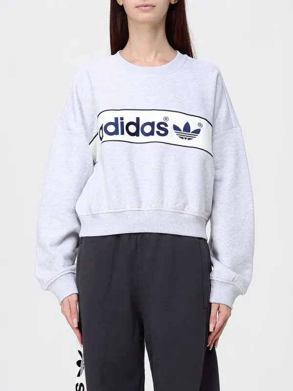 ADIDAS ORIGINALS Relaxed Fit Crewneck Sweatshirt In Cotton Blend With Contrast Logo - Grey