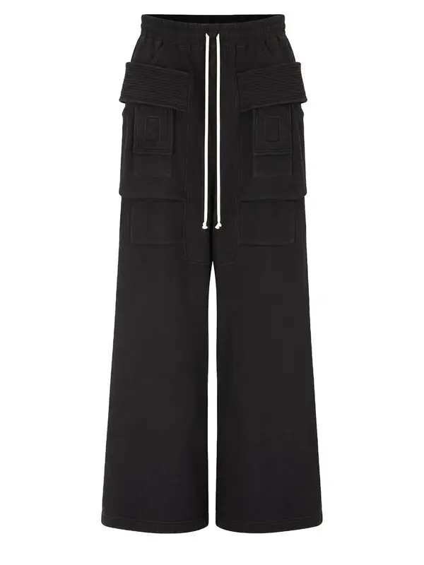 Rick Owens Pantalone Cargo In Felpa Di Cotone - Black