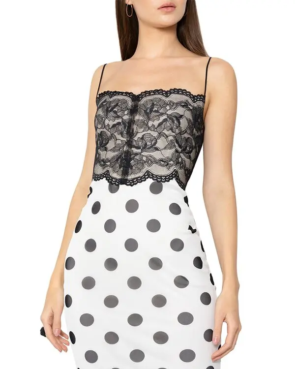 Black Halo Pomi Lace Panel Midi Dress