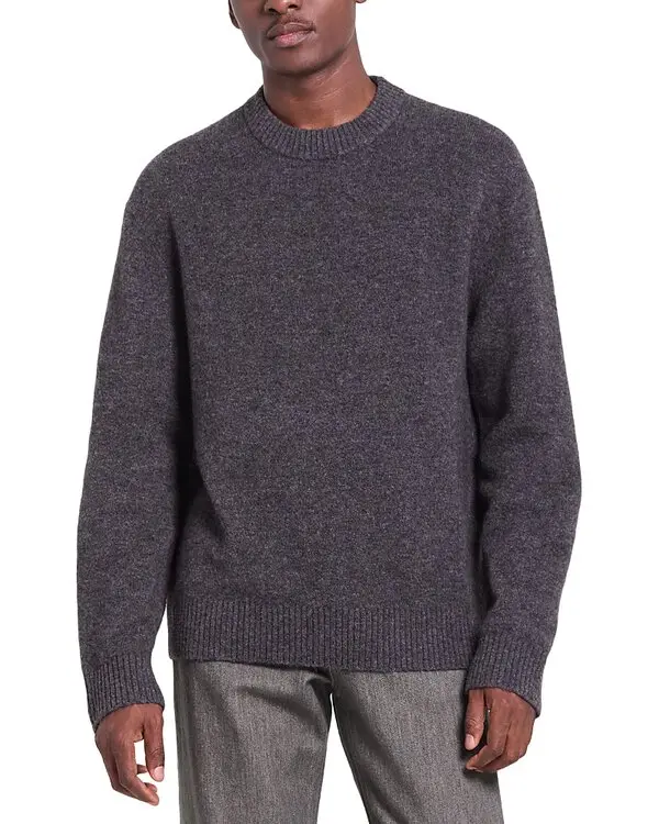 Theory Relaxed Wool Blend Crewneck Sweater - Charcoal Melange