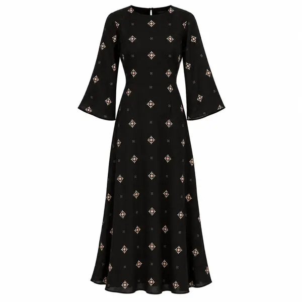 TRAFFIC PEOPLE Sacred Silence Embroidered Long Sleeve Deme Maxi Dress