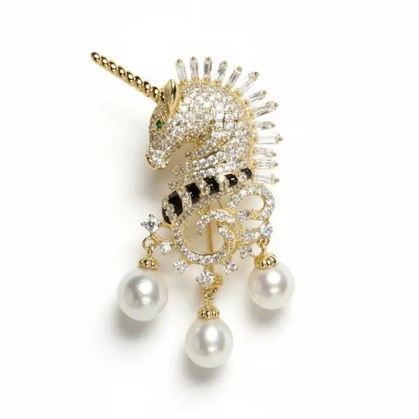 NINEMOO Imperial Unicorn Pearl Brooch - Gold