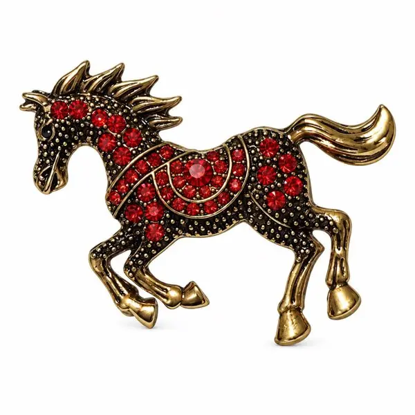 BY OZGE Red / Gold Crimson Spirit Red Crystal Equestrian Statement Brooch Red