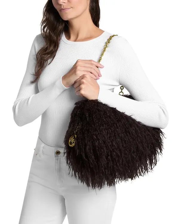 Michael Kors Goldie Cloud Faux Fur Frame Clutch - Chocolate