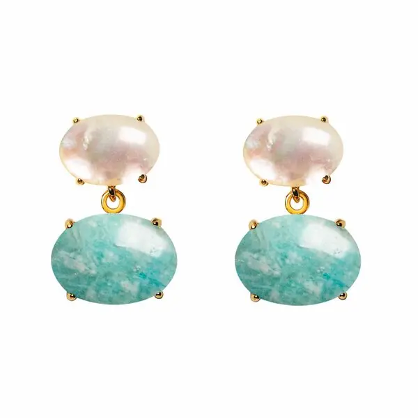 CRYSTALLINE JEWELLERY Pearl & Amazonite Earrings - Blue/white