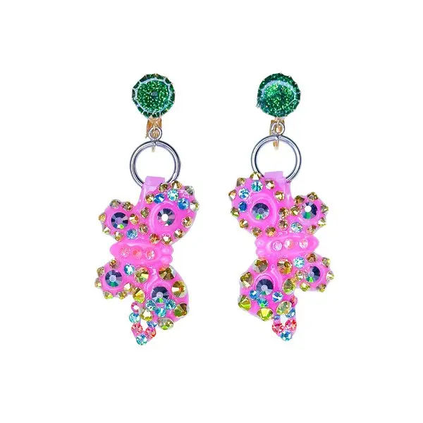 ACID CAT Immortalized Butterfly Rhinestone Nineties Vintage Barrette Earrings - Pink