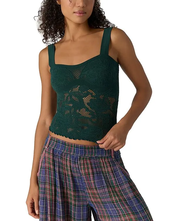 Free People Heirloom Lace Square Neck Camisole - Rainforest Combo